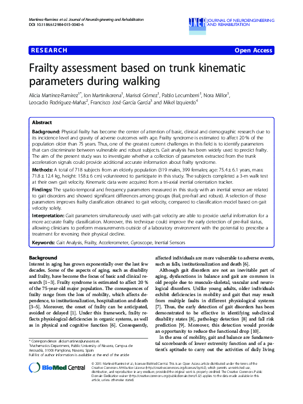 (PDF) Frailty assessment based on trunk kinematic parameters during walking