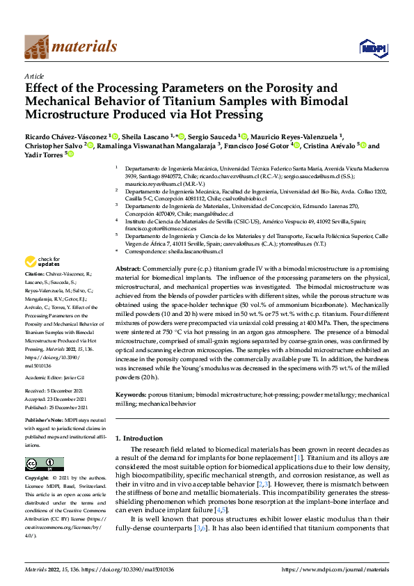(PDF) Effect of the Processing Parameters on the Porosity and Mechanical Behavior of Titanium ...