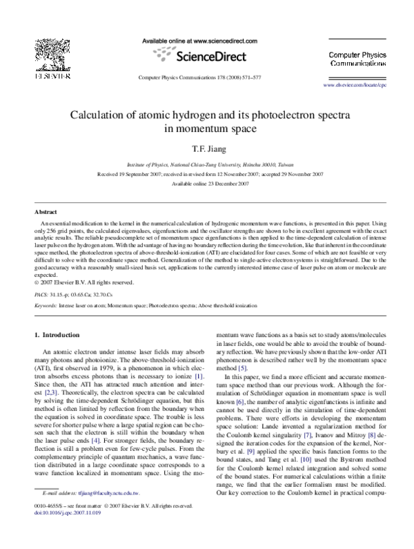 Pdf Calculation Of Atomic Hydrogen And Its Photoelectron Spectra In