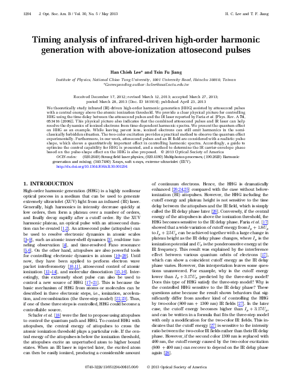 (PDF) Timing analysis of infrared-driven high-order harmonic generation with above-ionization ...