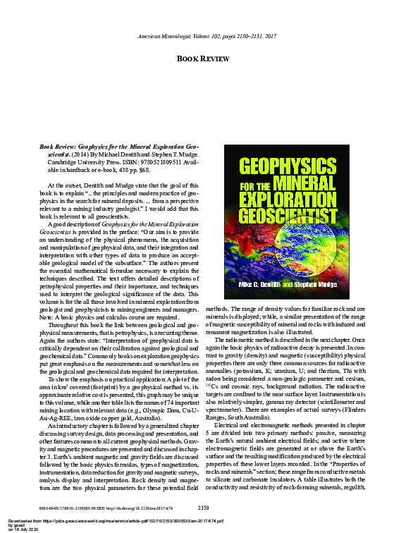 (PDF) Book Review: Geophysics for the Mineral Exploration Geoscientist