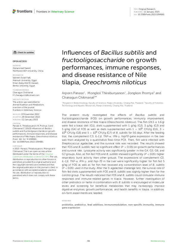 (PDF) Influences of Bacillus subtilis and fructooligosaccharide on ...