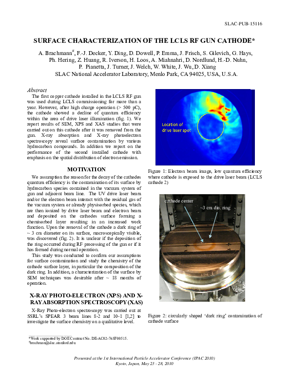 (PDF) Surface Characterization of the LCLS RF Gun Cathode