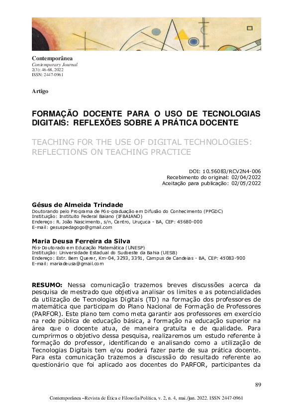 (PDF) Formação Docente Para O Uso De Tecnologias Digitais: Reflexões ...