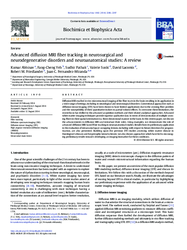 (PDF) Advanced diffusion MRI fiber tracking in neurosurgical and neurodegenerative disorders and ...