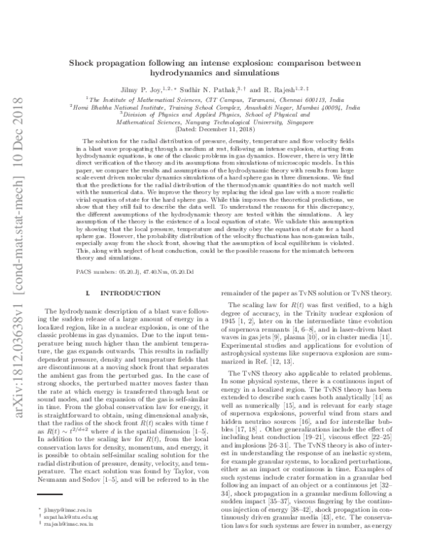 (PDF) Shock Propagation Following an Intense Explosion: Comparison Between Hydrodynamics and ...