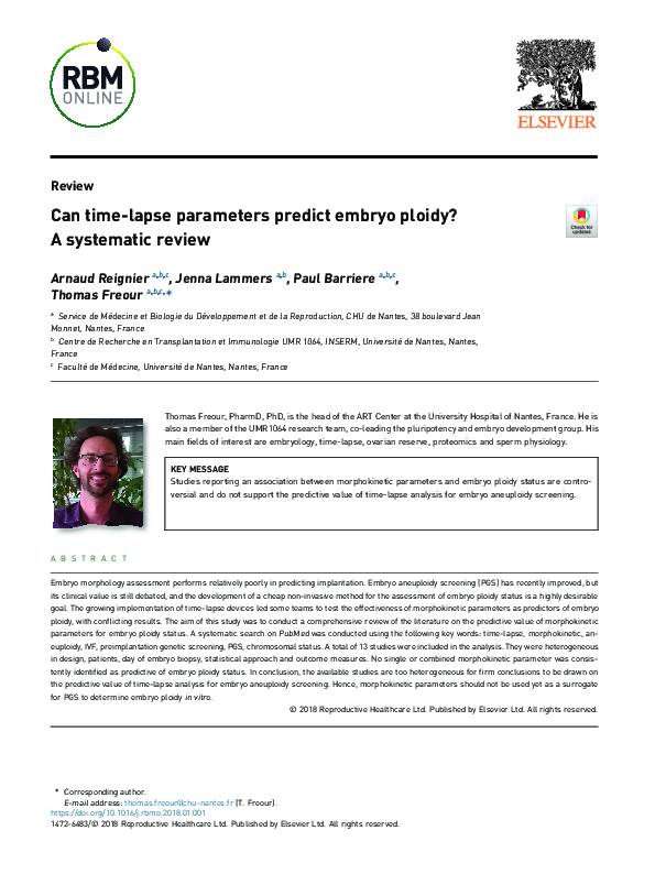 (PDF) Can time-lapse parameters predict embryo ploidy? A systematic review