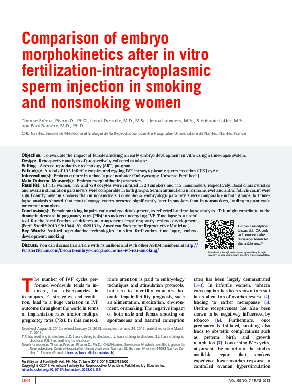 (PDF) Comparison of embryo morphokinetics after in vitro fertilization ...