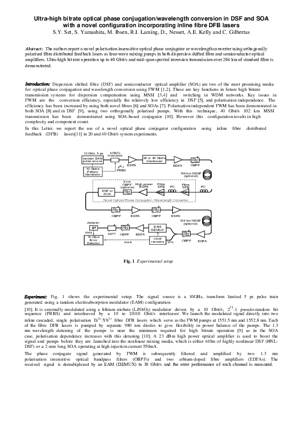 (PDF) Ultra-high bit rate optical phase conjugation/wavelength conversion in DSF and SOA with ...