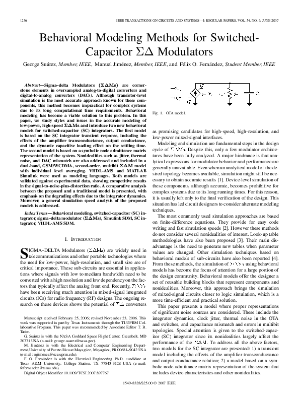 Pdf Behavioral Modeling Methods For Switched Capacitor Sigma Delta Modulators
