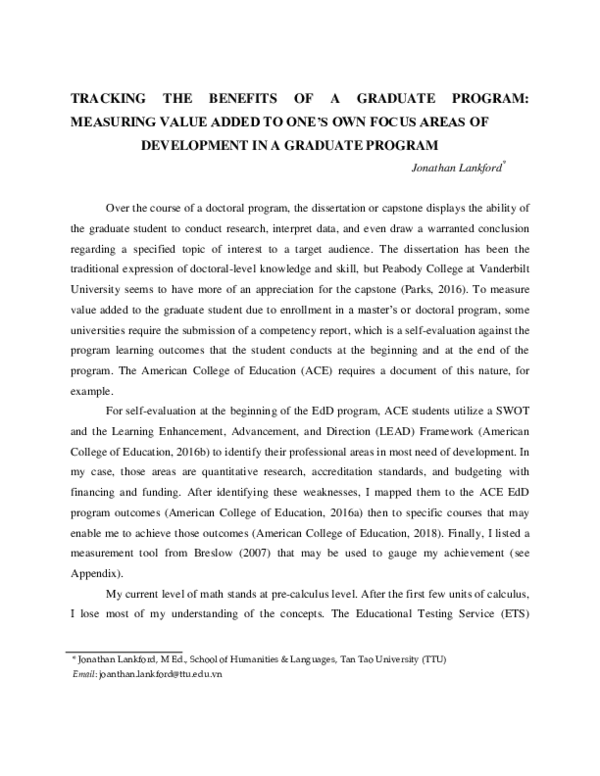 (PDF) Tracking the Benefits of a Graduate Program: Measuring Value ...