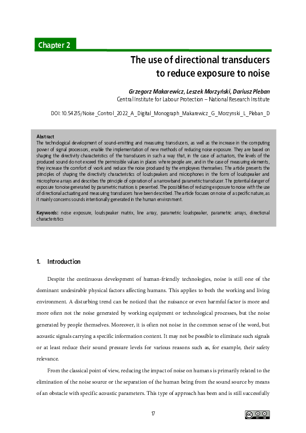 (PDF) The use of directional transducers to reduce exposure to noise
