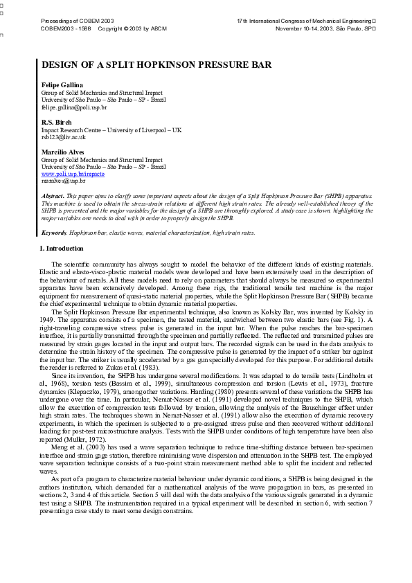(PDF) Design of a Split Hopkinson Pressure Bar