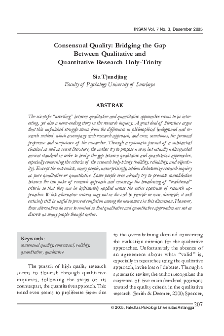 (PDF) Consensual Quality: Bridging the Gap Between Qualitative and Quantitative Research Holy ...
