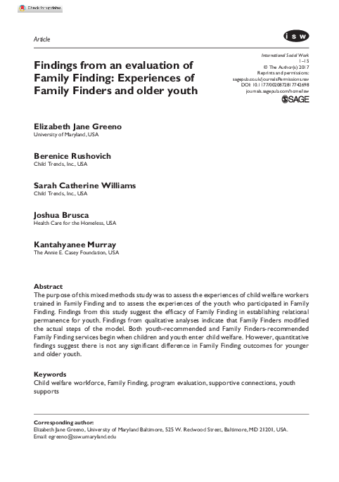 (PDF) Findings from an evaluation of Family Finding: Experiences of ...