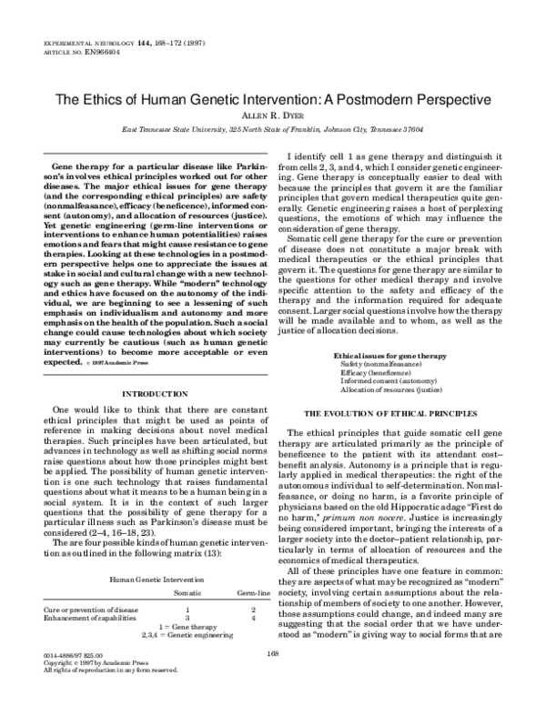 (PDF) The Ethics of Human Genetic Intervention: A Postmodern Perspective