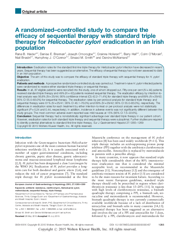(PDF) A randomized-controlled study to compare the efficacy of sequential therapy with standard ...
