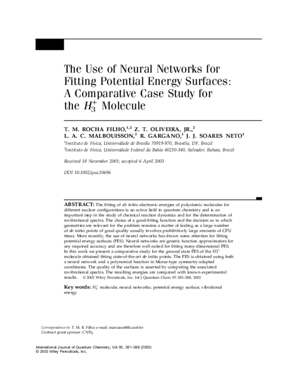 (PDF) The use of neural networks for fitting potential energy surfaces: A comparative case study ...