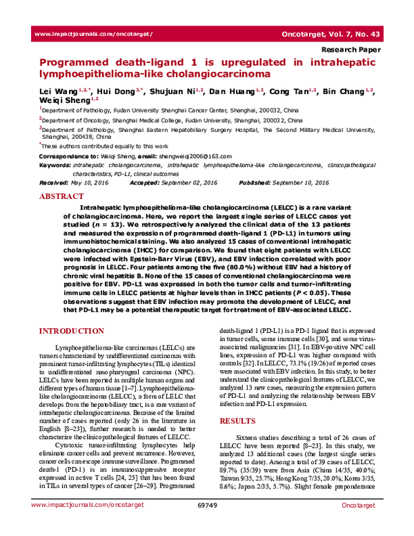 (PDF) PD-L1 Upregulation in LELCC with EBV Infection