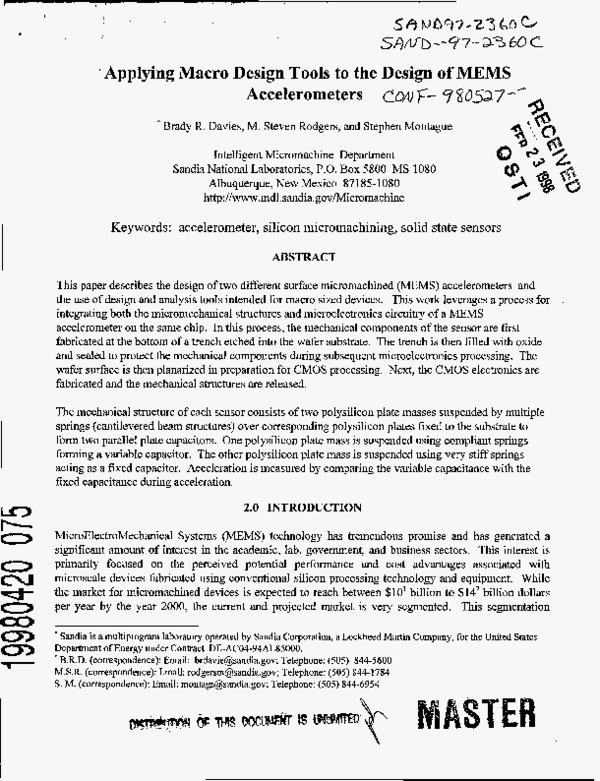 (PDF) Applying macro design tools to the design of MEMS accelerometers