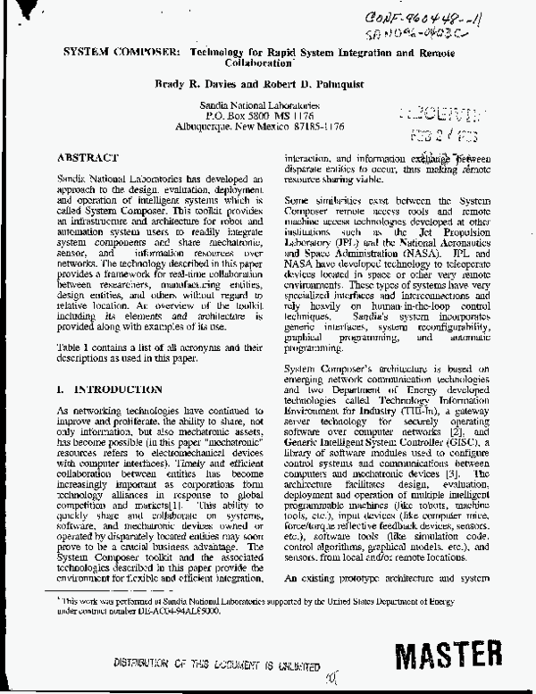 (PDF) System Composer: technology for rapid system integration and ...