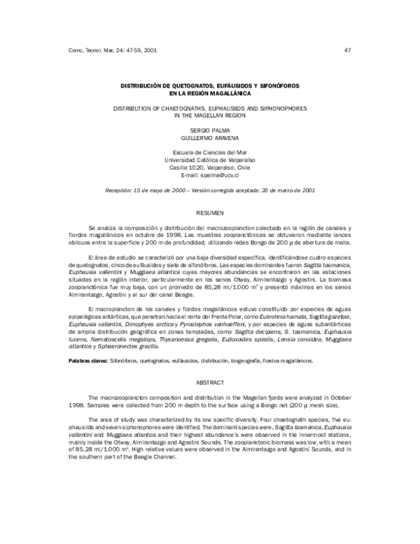 (PDF) Distribución De Quetognatos, Eufáusidos y Sifonóforos en La ...