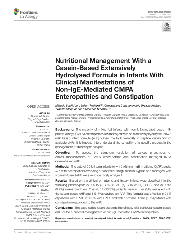 (PDF) Nutritional Management With a Casein-Based Extensively Hydrolysed ...