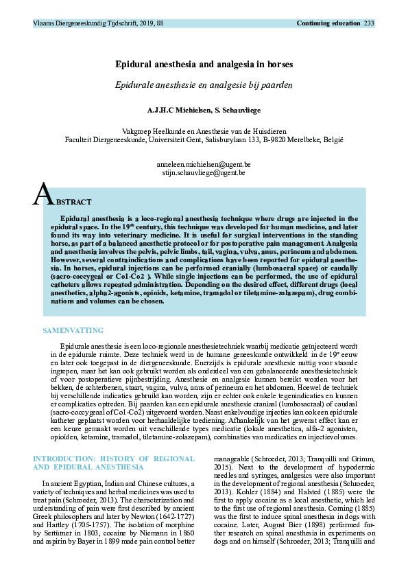 (PDF) Epidural anesthesia and analgesia in horses | Anneleen Michielsen ...