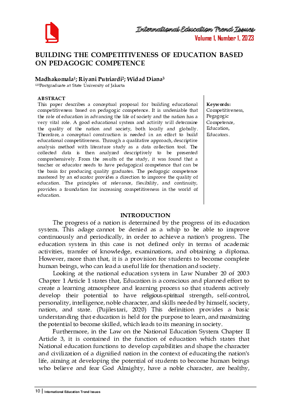(PDF) Building the Competitiveness of Education Based on Pedagogic ...