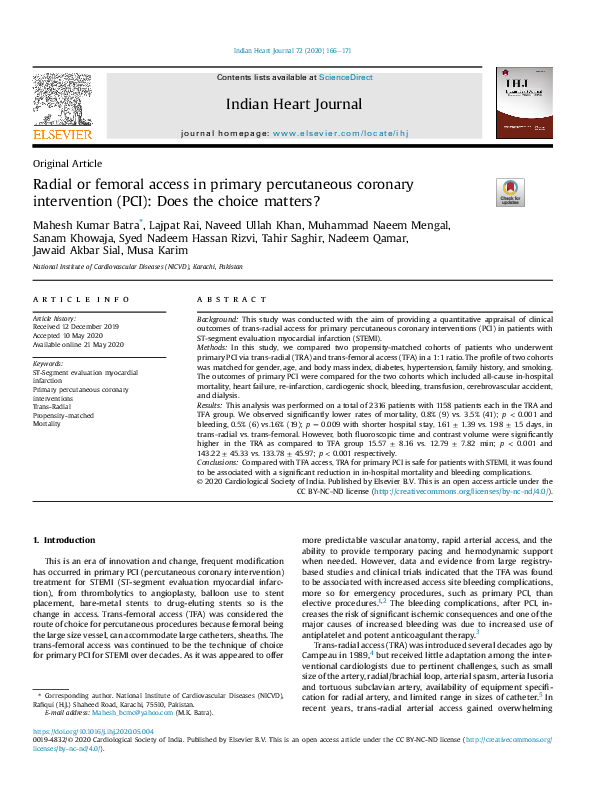 (PDF) Radial or femoral access in primary percutaneous coronary ...