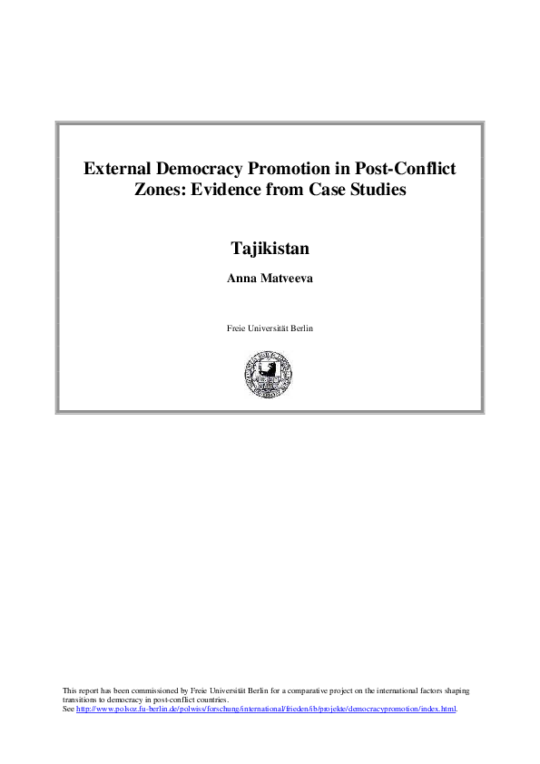 (PDF) I External Democracy Promotion in Post-Conflict Zones : Evidence ...