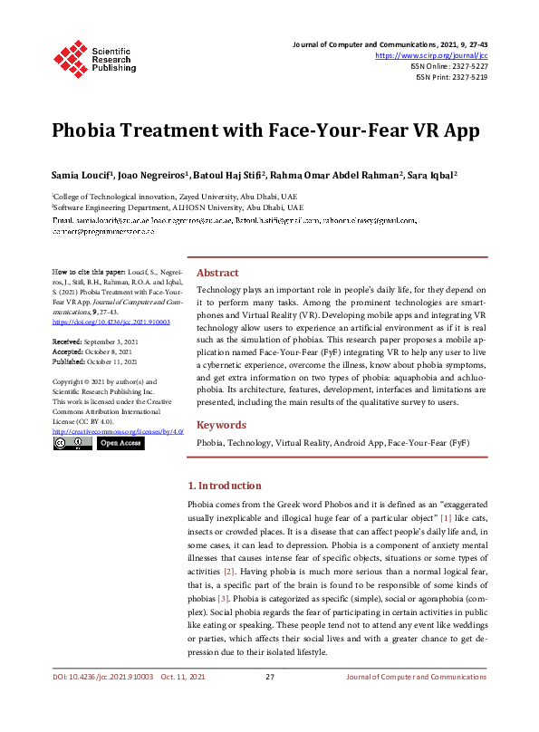 (PDF) Phobia Treatment with Face-Your-Fear VR App