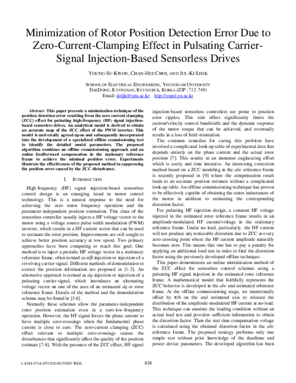 Pdf Minimization Of Rotor Position Detection Error Due To Zero Current Clamping Effect In