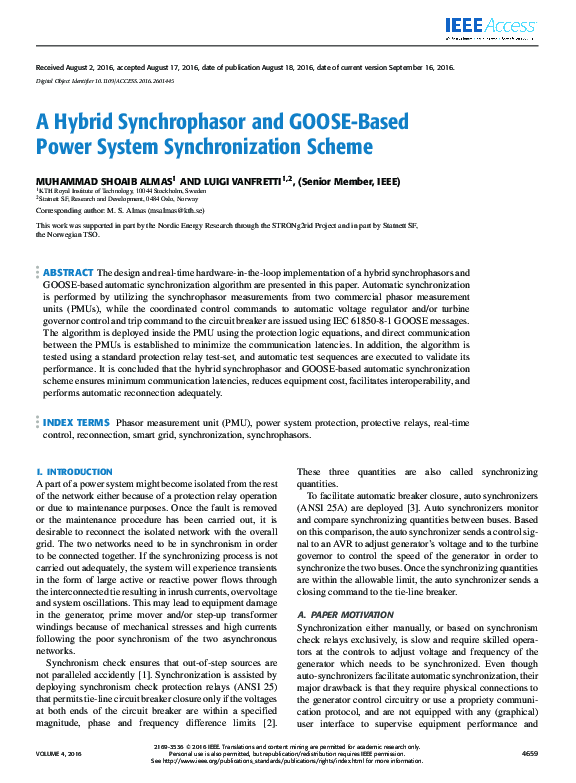 (PDF) A Hybrid Synchrophasor and GOOSE-Based Power System ...