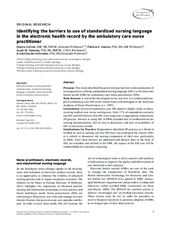 (PDF) Identifying the barriers to use of standardized nursing language ...