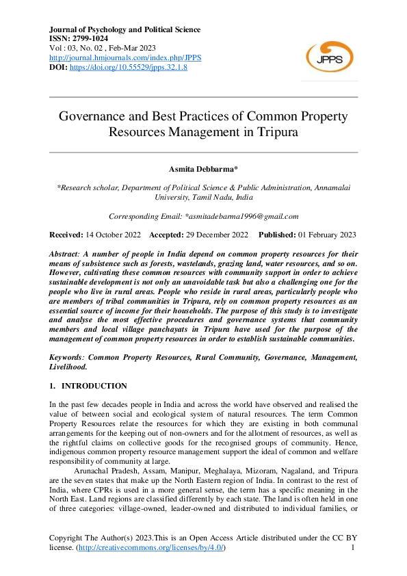 (PDF) Governance and Best Practices of Common Property Resources ...