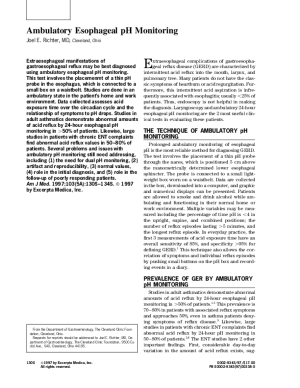 (PDF) Ambulatory Esophageal pH Monitoring