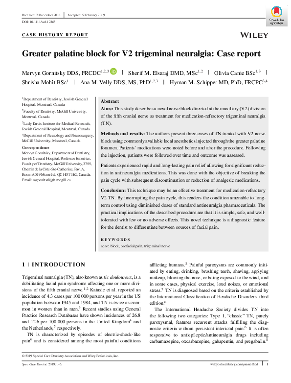 (PDF) Greater palatine block for V2 trigeminal neuralgia: Case report