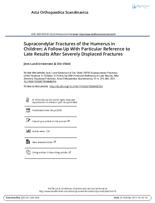(PDF) Supracondylar Fractures of the Humerus in Children: A Follow-Up ...