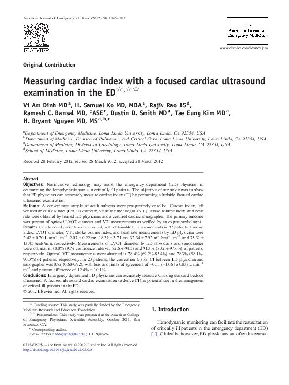 (PDF) Measuring cardiac index with a focused cardiac ultrasound ...