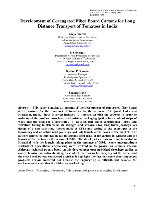 (PDF) Development of Corrugated Fiber Board Cartons for Long Distance ...