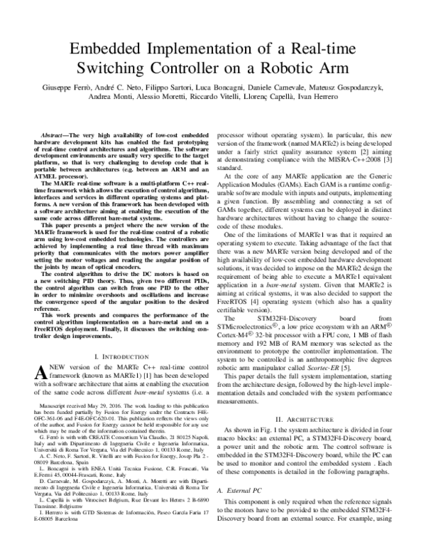(PDF) Embedded Implementation of a Real-time Switching Controller on a Robotic Arm