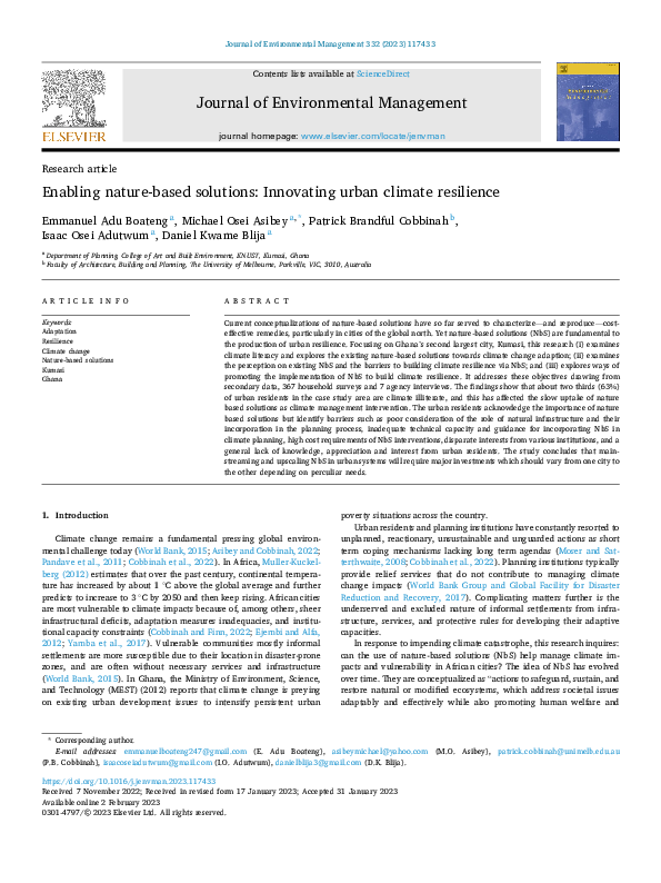 (PDF) Enabling nature-based solutions: Innovating urban climate resilience