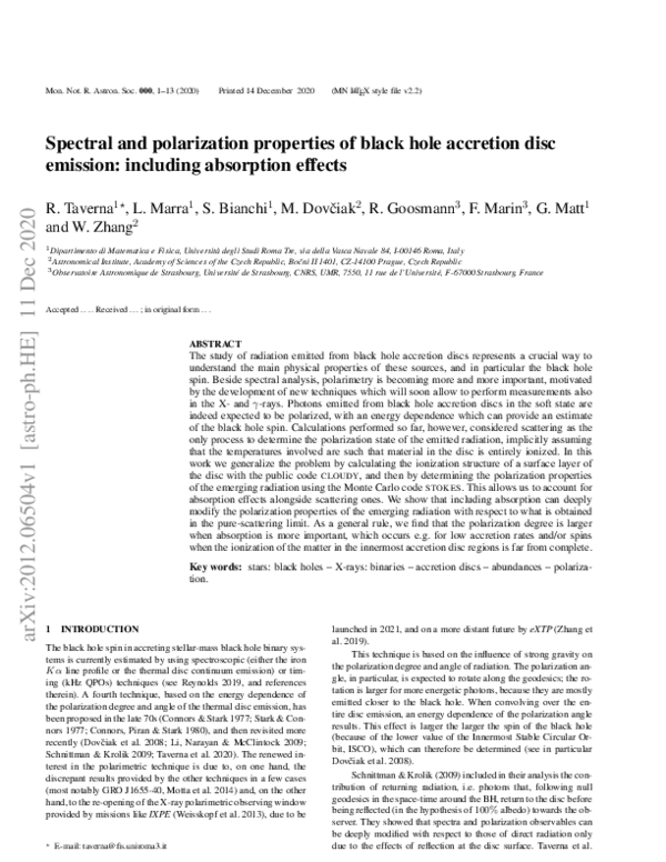 (PDF) Spectral and polarization properties of black hole accretion disc ...