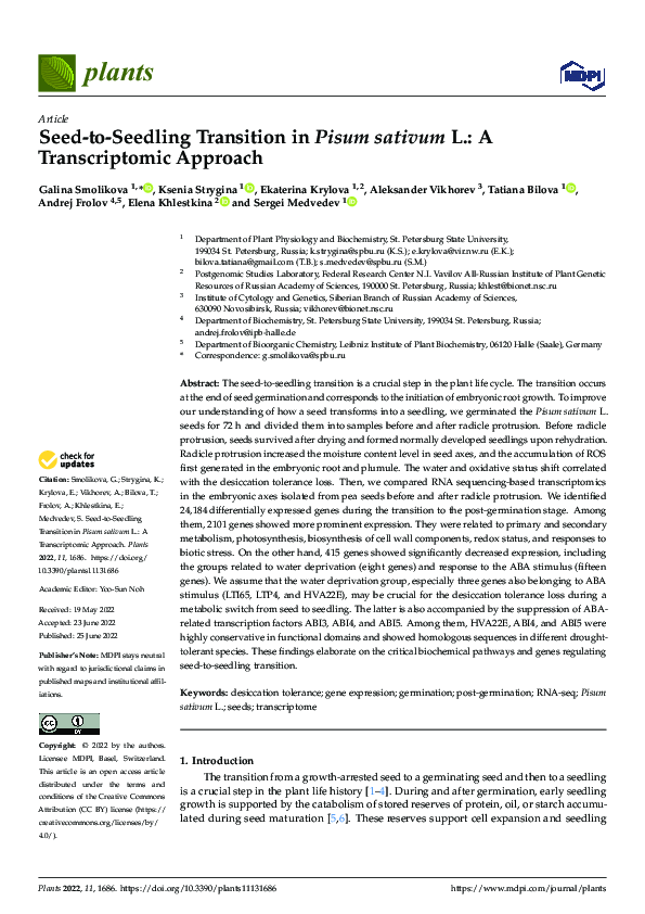 (PDF) Seed-to-Seedling Transition in Pisum sativum L.: A Transcriptomic ...