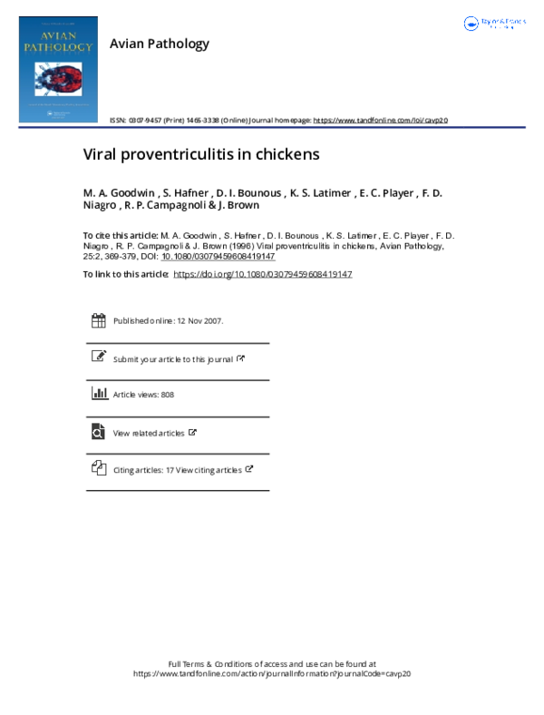 (PDF) Viral proventriculitis in chickens