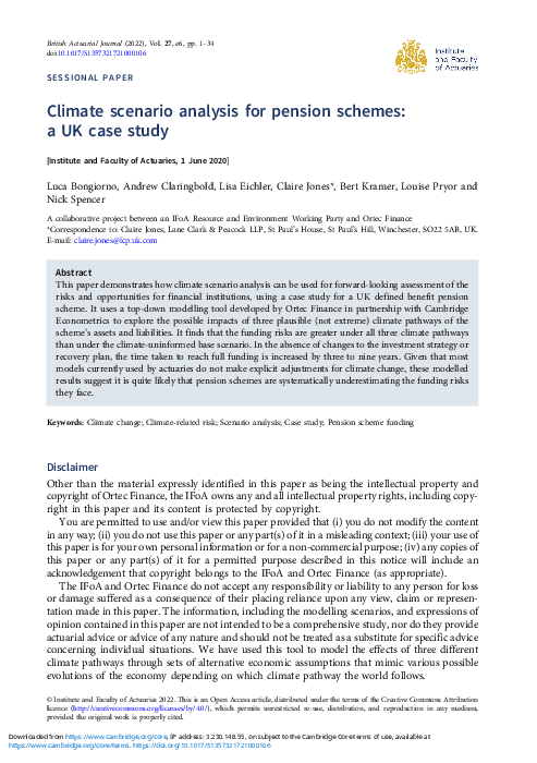 (PDF) Climate scenario analysis for pension schemes: a UK case study