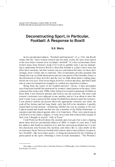 (PDF) Deconstructing Sport, in Particular, Football: A Response to Boxill