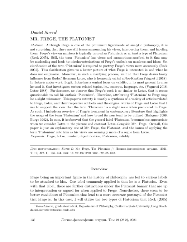 (PDF) Mr. Frege, the Platonist