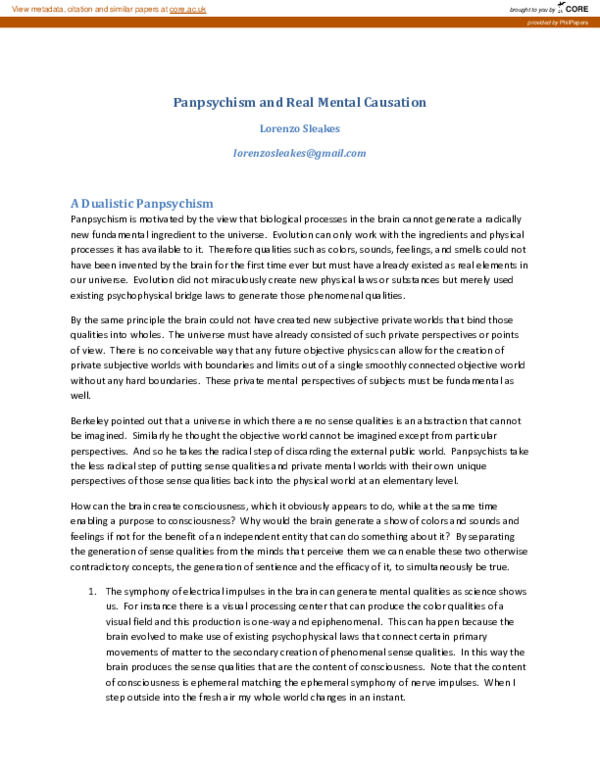 (PDF) Panpsychism and Real Mental Causation